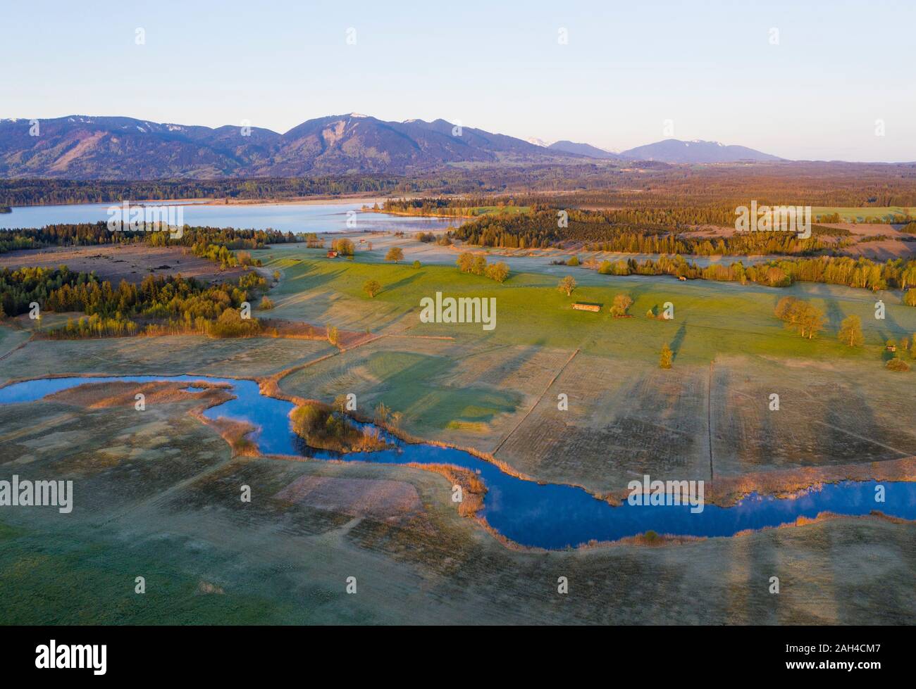 Germany, Bavaria, Uffing am Staffelsee, Aerial view of river Ach with ...