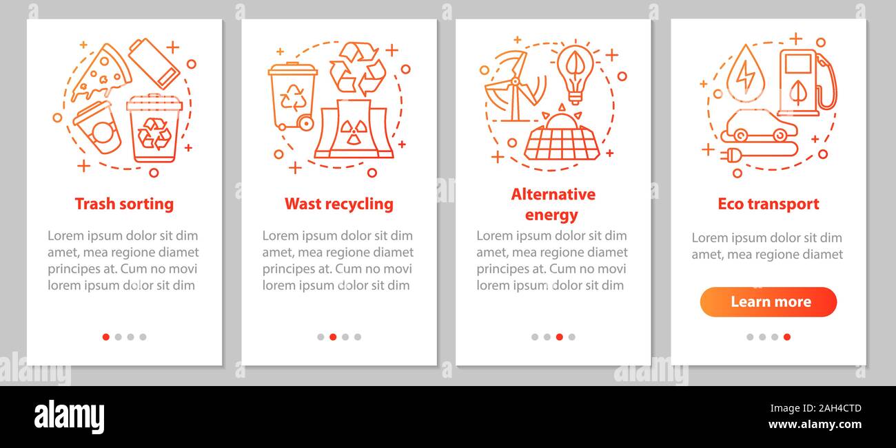 Environment protection onboarding mobile app page screen with linear concepts. Trash sorting ...