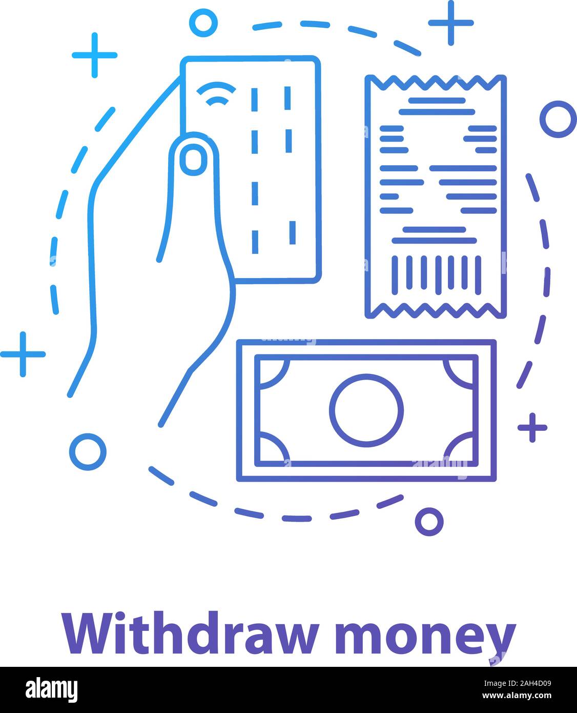 Withdraw money concept icon. Cashless payment. E-payment idea thin line ...