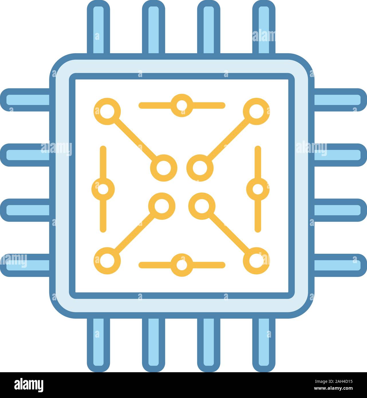 Processor With Electronic Circuits Color Icon Microprocessor With Microcircuits Chip