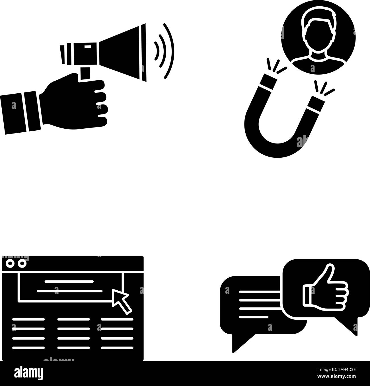 Customer retention and loyalty glyph icons set. Advertising campaign ...