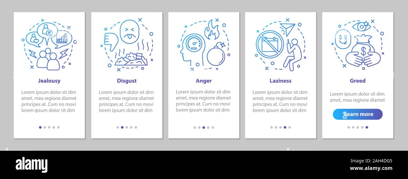 Human feelings onboarding mobile app page screen with linear concepts ...