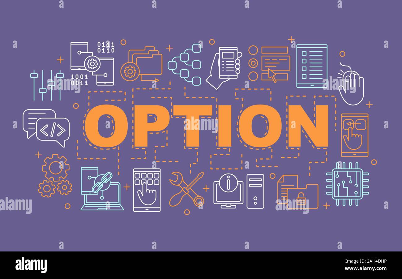 Options and settings word concepts banner. Technical support ...