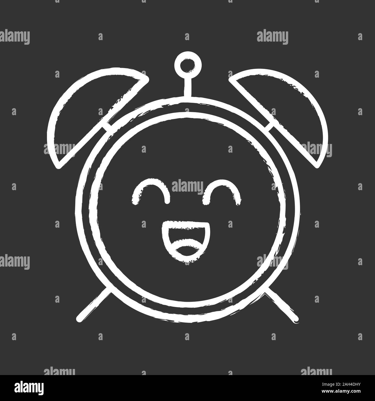 Smiling alarm clock chalk icon. Good morning. Happy morning. Emoji ...