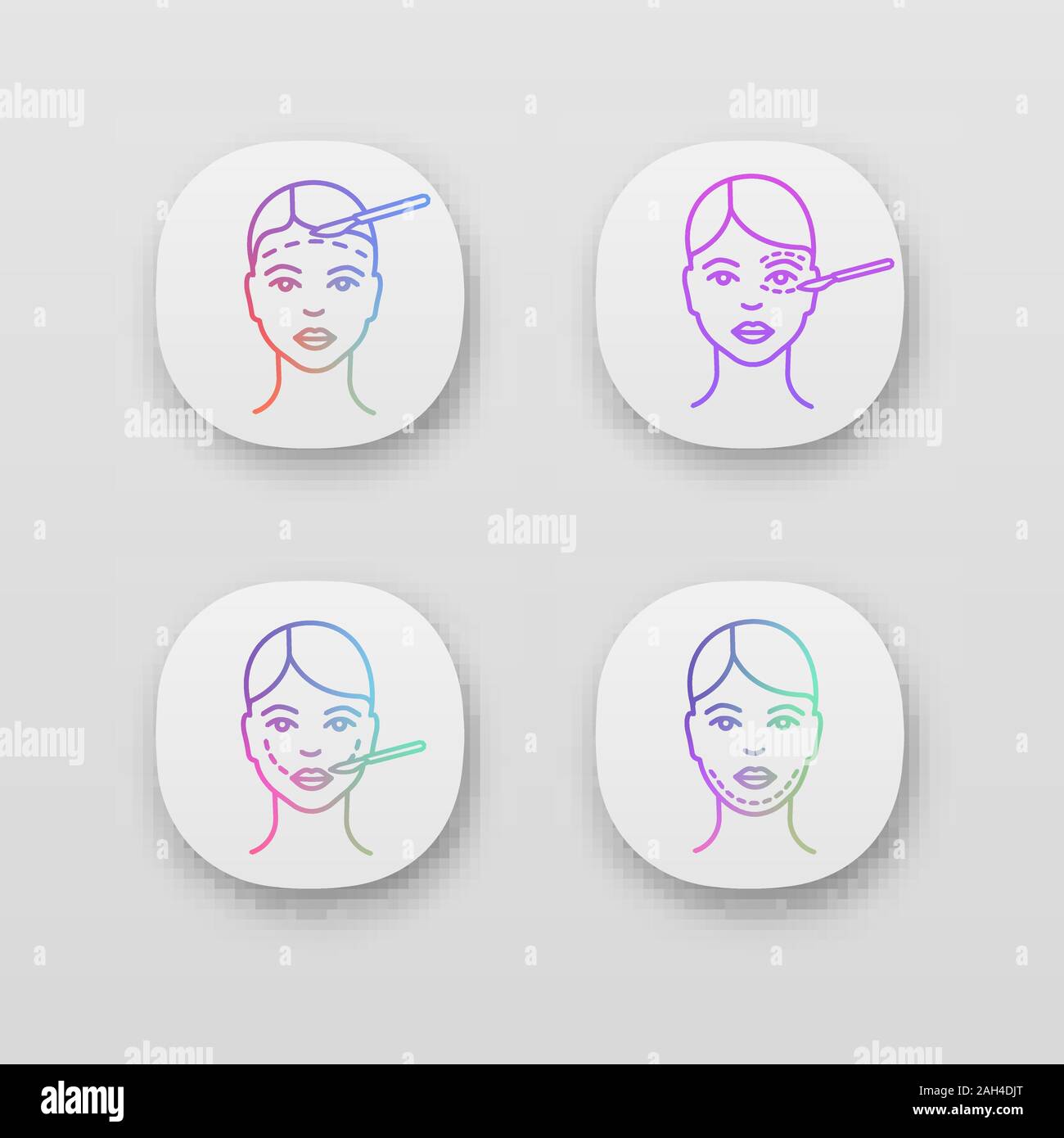 Plastic surgery app icons set. Facelift surgery, blepharoplasty, double ...