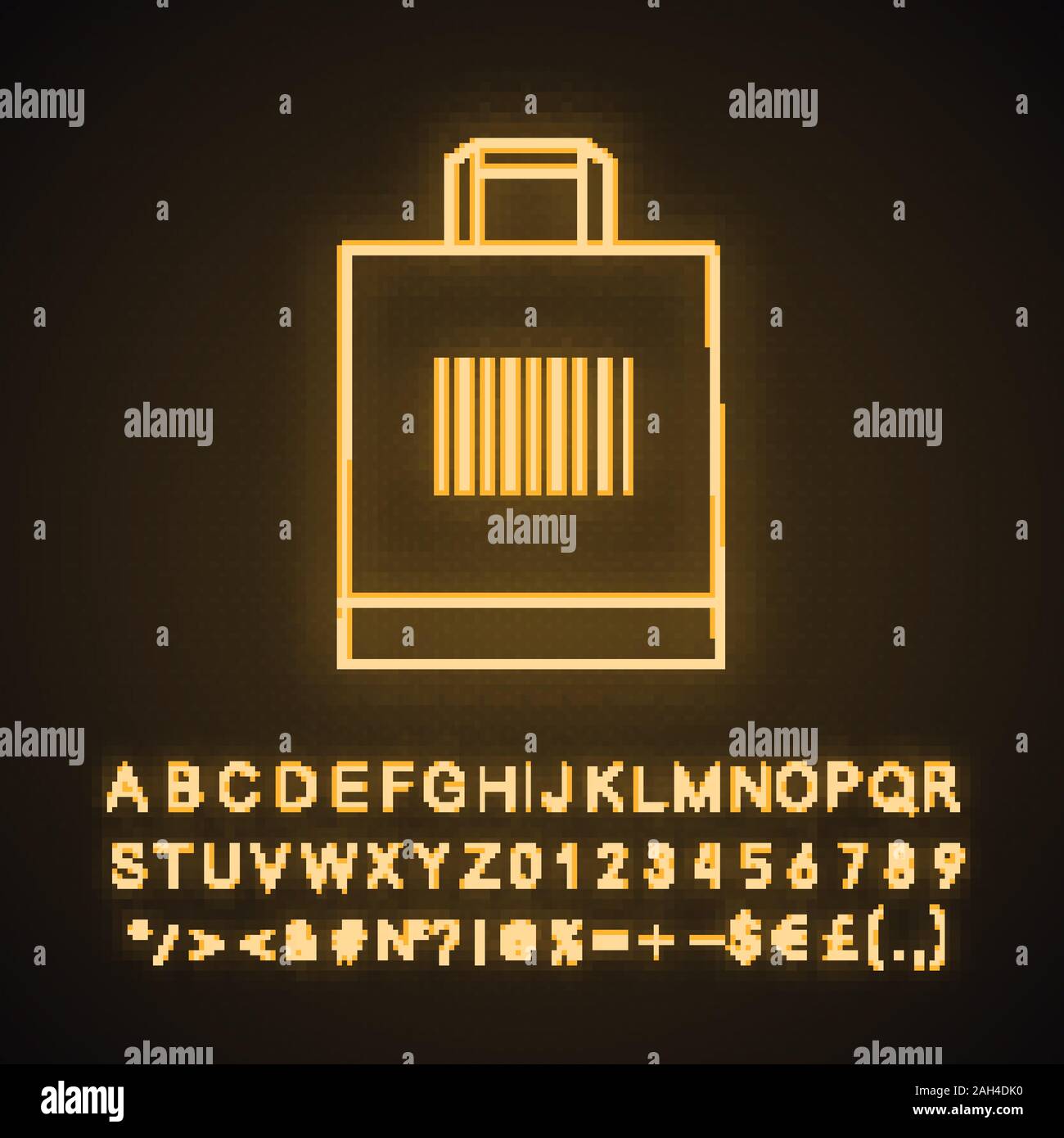 Shopping bag with barcode neon light icon. Retail. Merchandising. Using ...