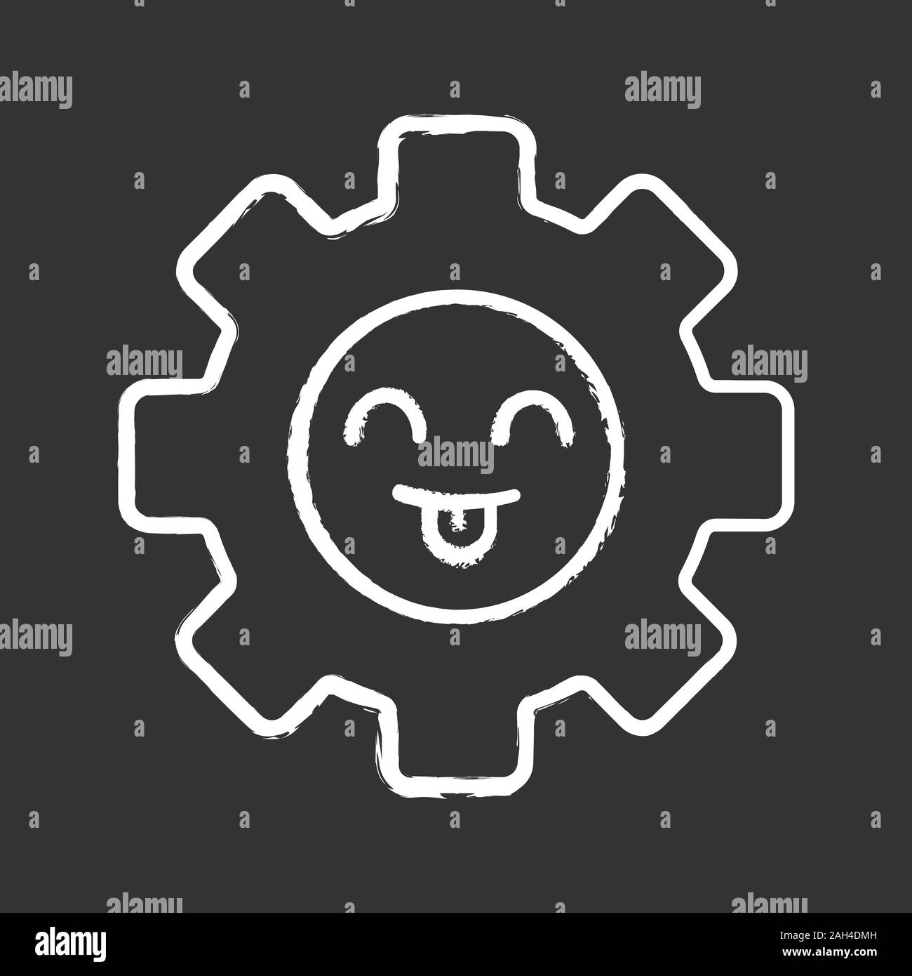 Smiling cogwheel chalk icon. Happy gear. Progress process. Happy ...