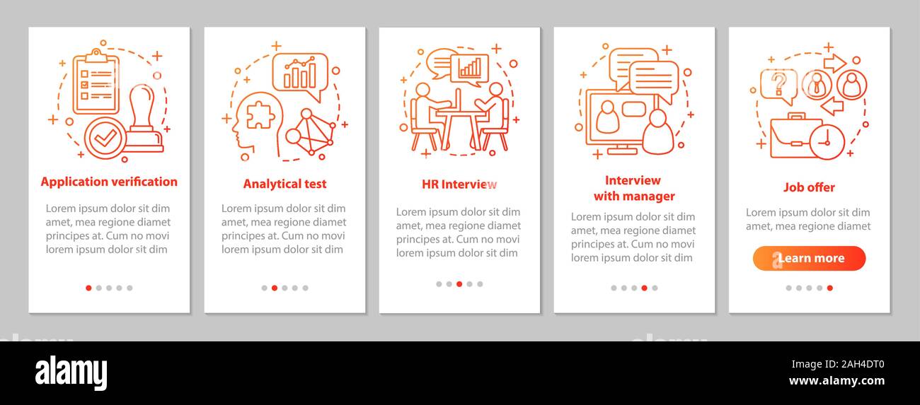 Headhunting onboarding mobile app page screen with linear concepts ...