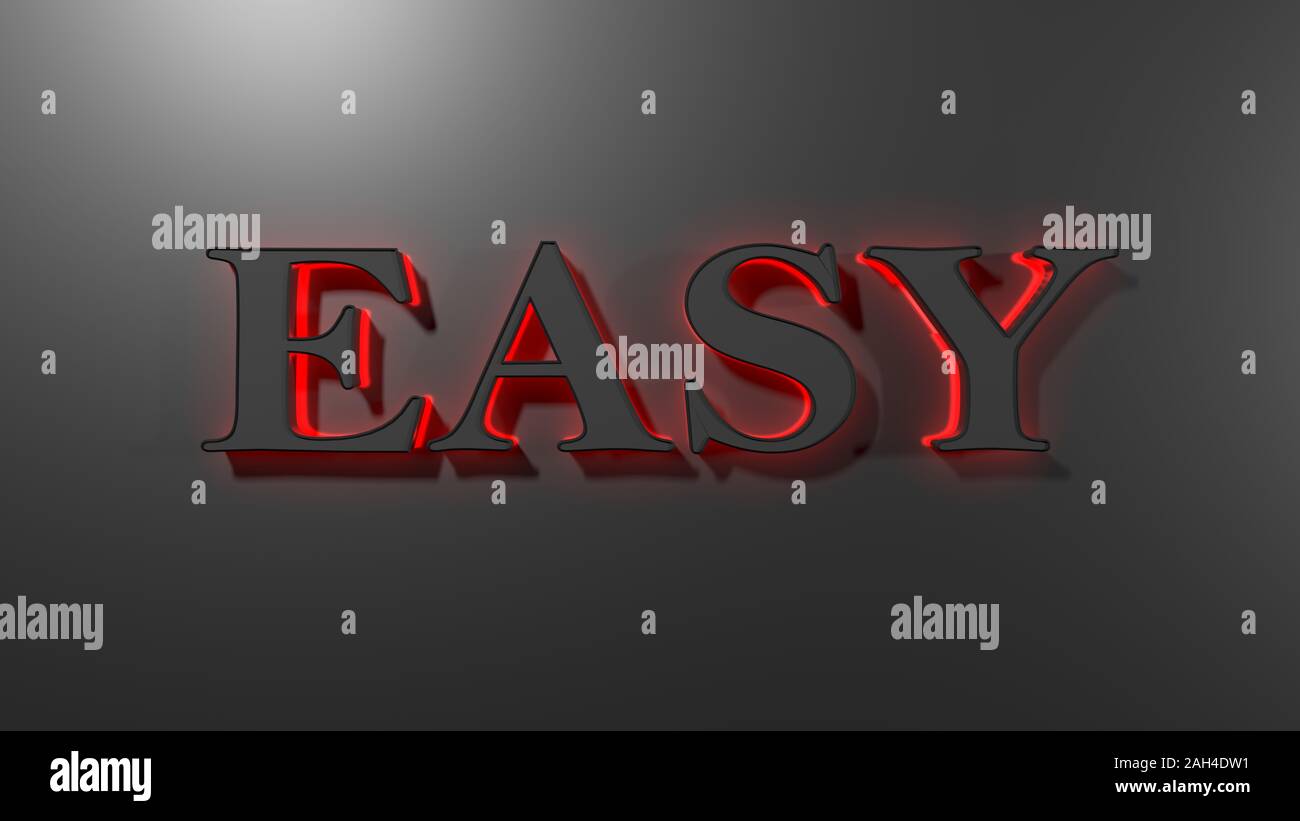 EASY black write at blue background, with red backlight - 3D rendering ...