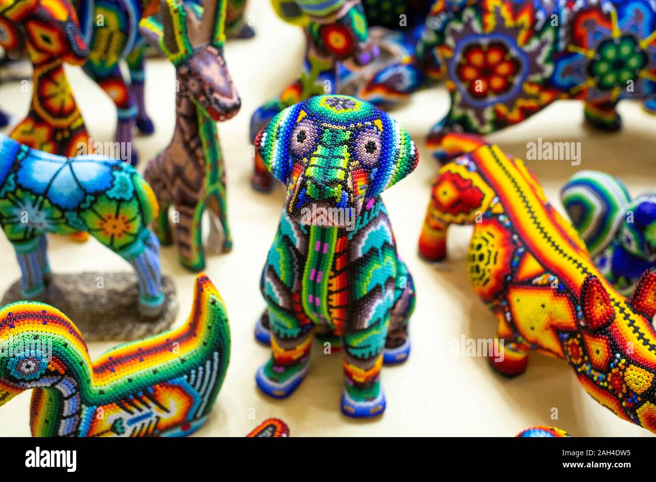 Traditional huichol bead ornament figures mexican culture work Stock ...