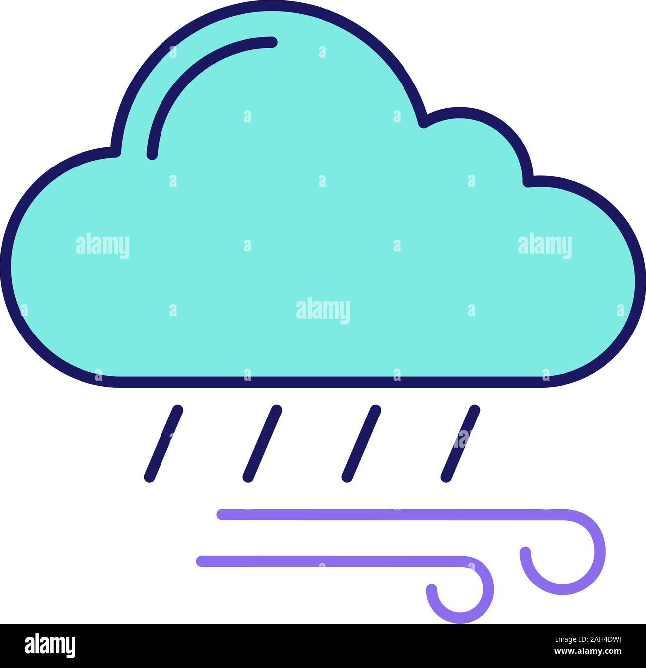 Rainy and windy weather color icon. Rain and wind. Storm. Stormy. Heavy ...