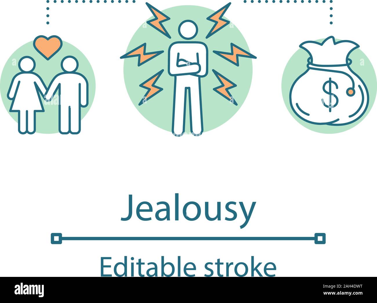 Jealousy concept icon. Resentment, anger idea thin line illustration ...