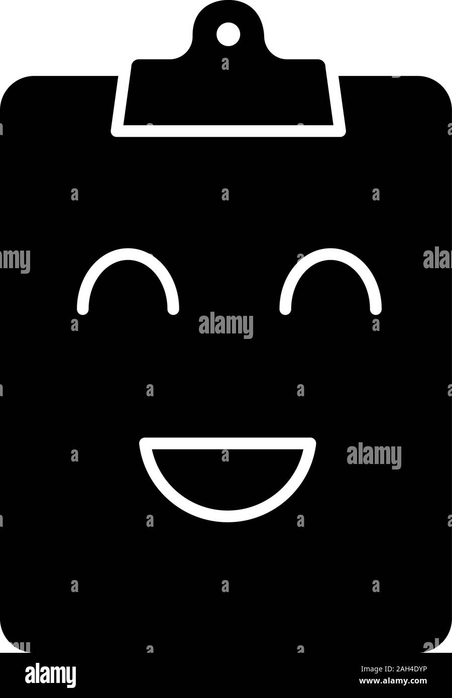 Smiling clipboard glyph icon. Test completed. Successful medical exam ...