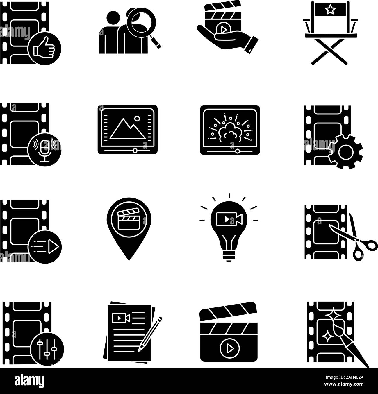 Film industry glyph icons set. Video production. Cinematography. Video ...
