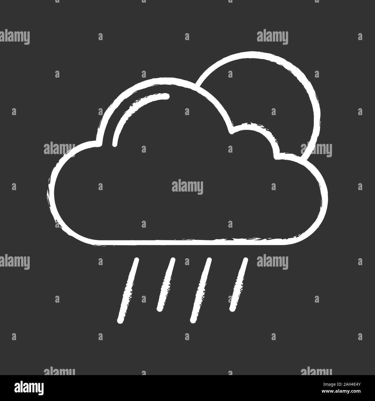 Scattered shower chalk icon. Rainy and sunny weather. Cloud, sun and ...