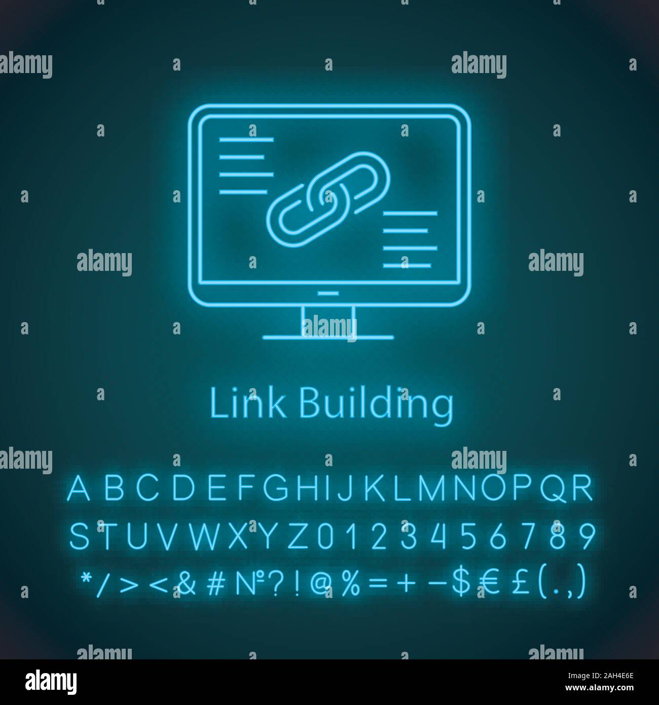 Link building neon light icon. SEO. Link sharing. Using hyperlink ...