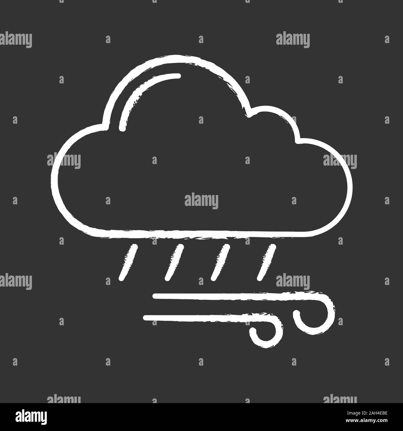 Rainy and windy weather chalk icon. Rain and wind. Storm. Stormy. Heavy ...