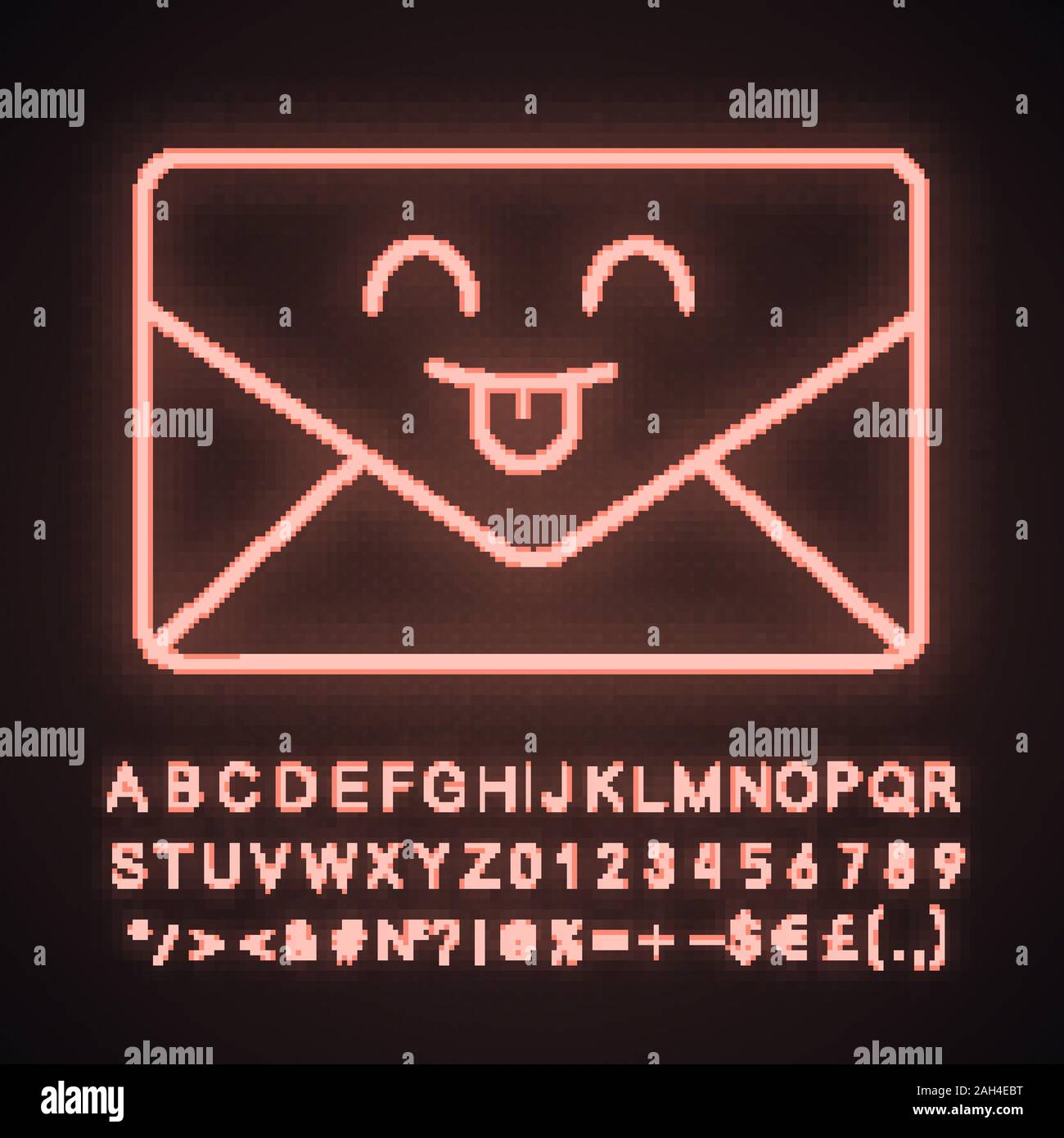 Smiling email character neon light icon. Quick and easy messenger ...