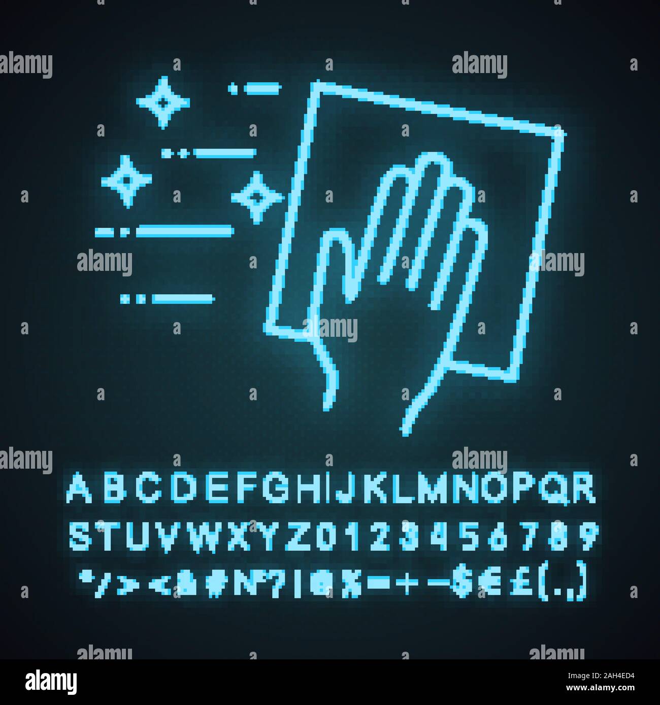Cleaning napkin neon light icon. Windows cleaning cloth. Surface wiping ...