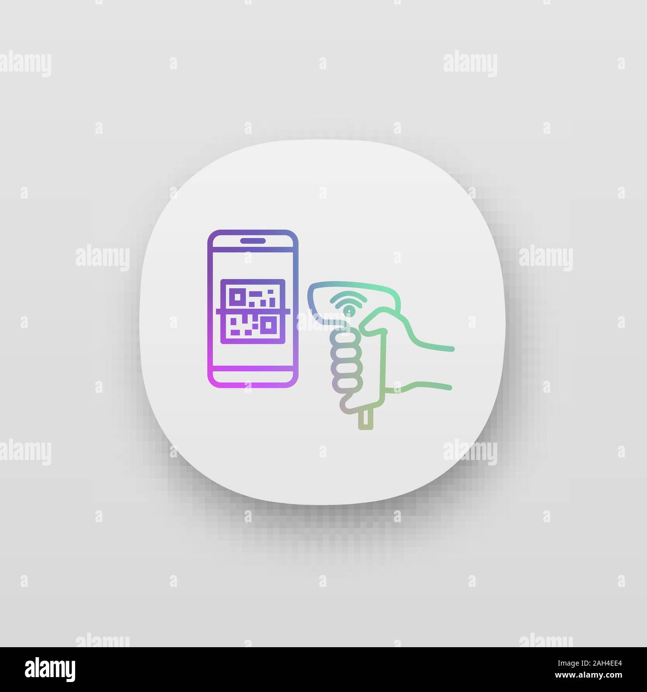 Payment QR with code scanner scanning phone screen app icon. Wifi 2D barcode reader. Wireless QR ...