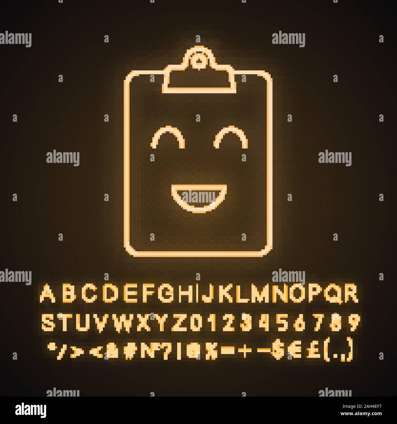 Smiling clipboard neon light icon. Test completed. Successful medical ...