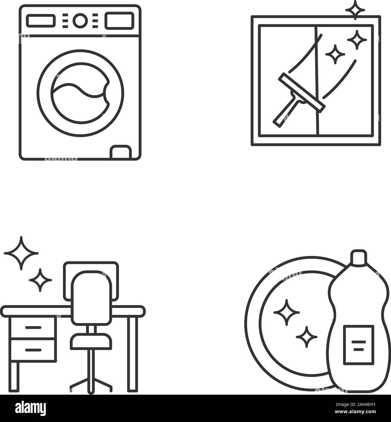 Cleaning service linear icons set. Washing machine, window cleaning ...