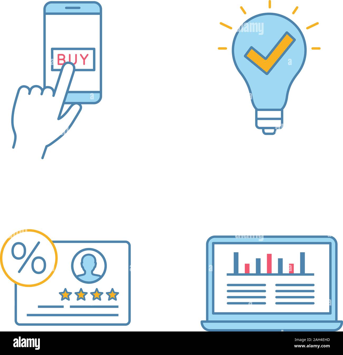 Customer retention and loyalty color icons set. Online payment ...