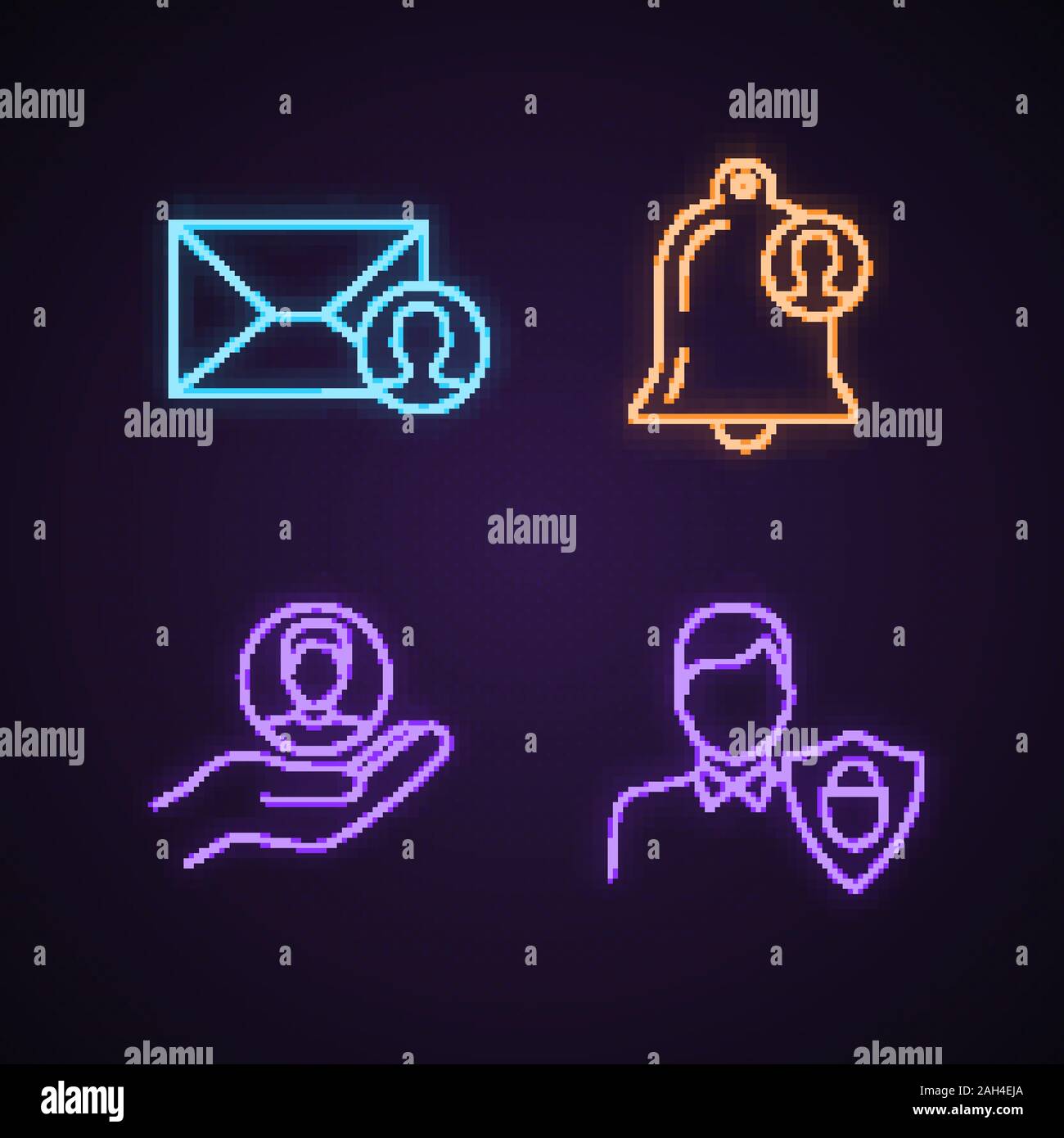 Customer retention and loyalty neon light icons set. Email targeting ...