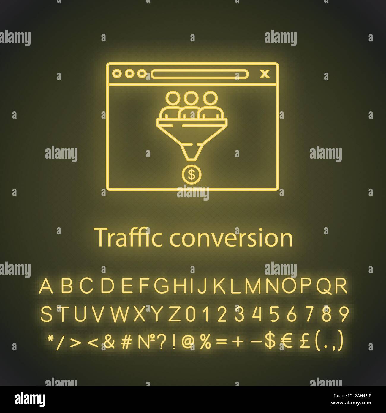 Traffic conversion neon light icon. Sales funnel. Internet marketing ...