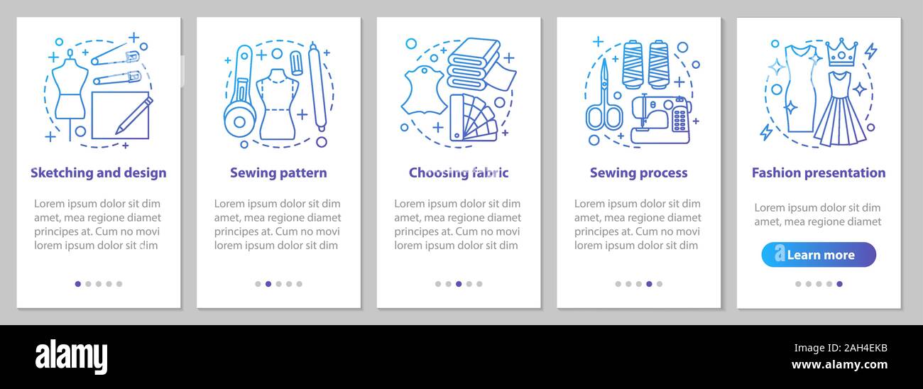 Dressmaking onboarding mobile app page screen with linear concepts ...