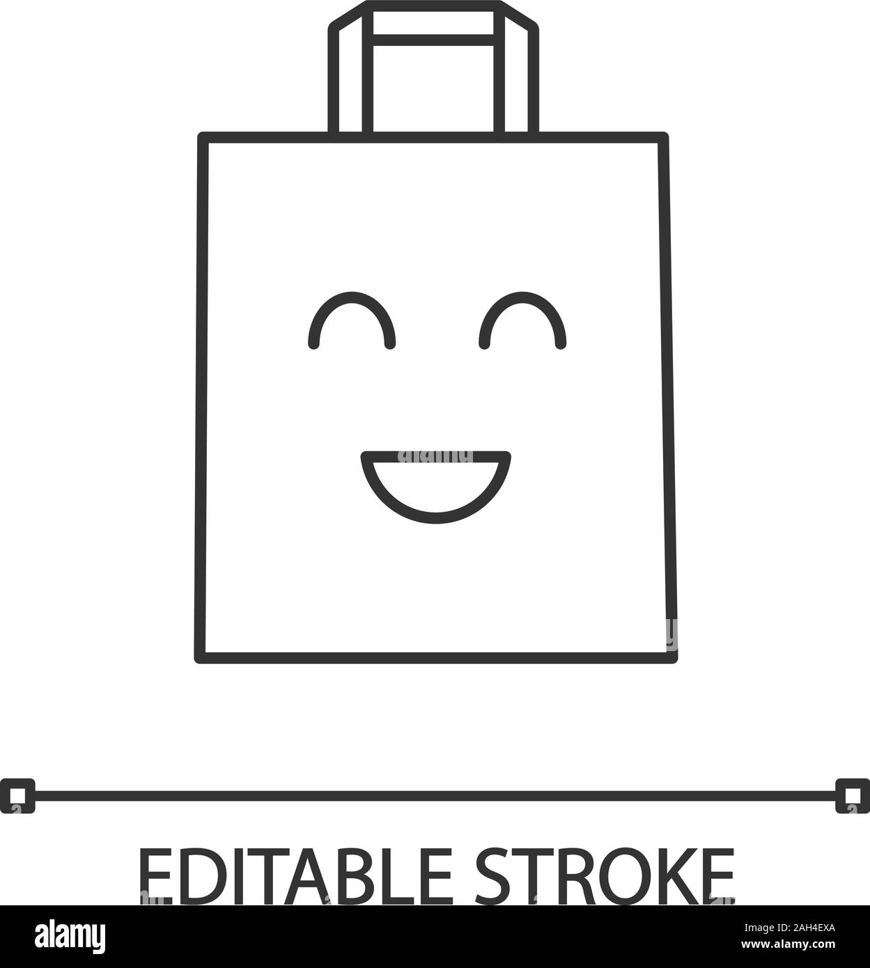 Smiling shopping bag character linear icon. Sale, special offer. Thin ...