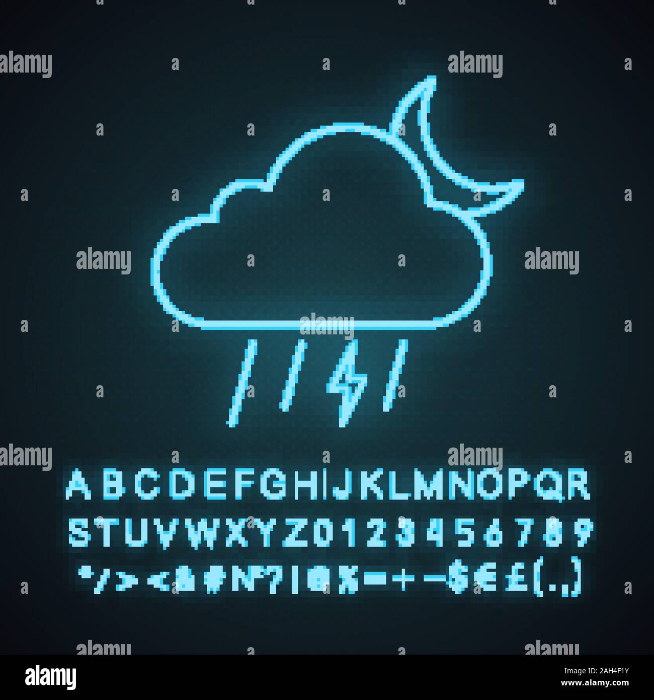 Night thunderstorm neon light icon. Thunder storm. Lightning storm ... Night thunderstorm neon light icon. Thunder storm. Lightning storm ...