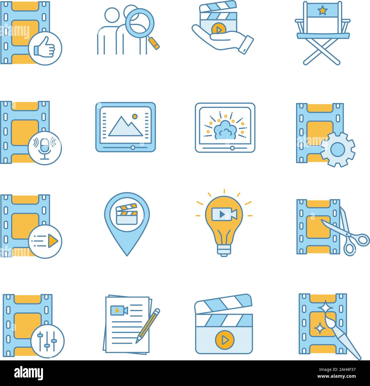 Film industry color icons set. Video production. Cinematography. Video ...