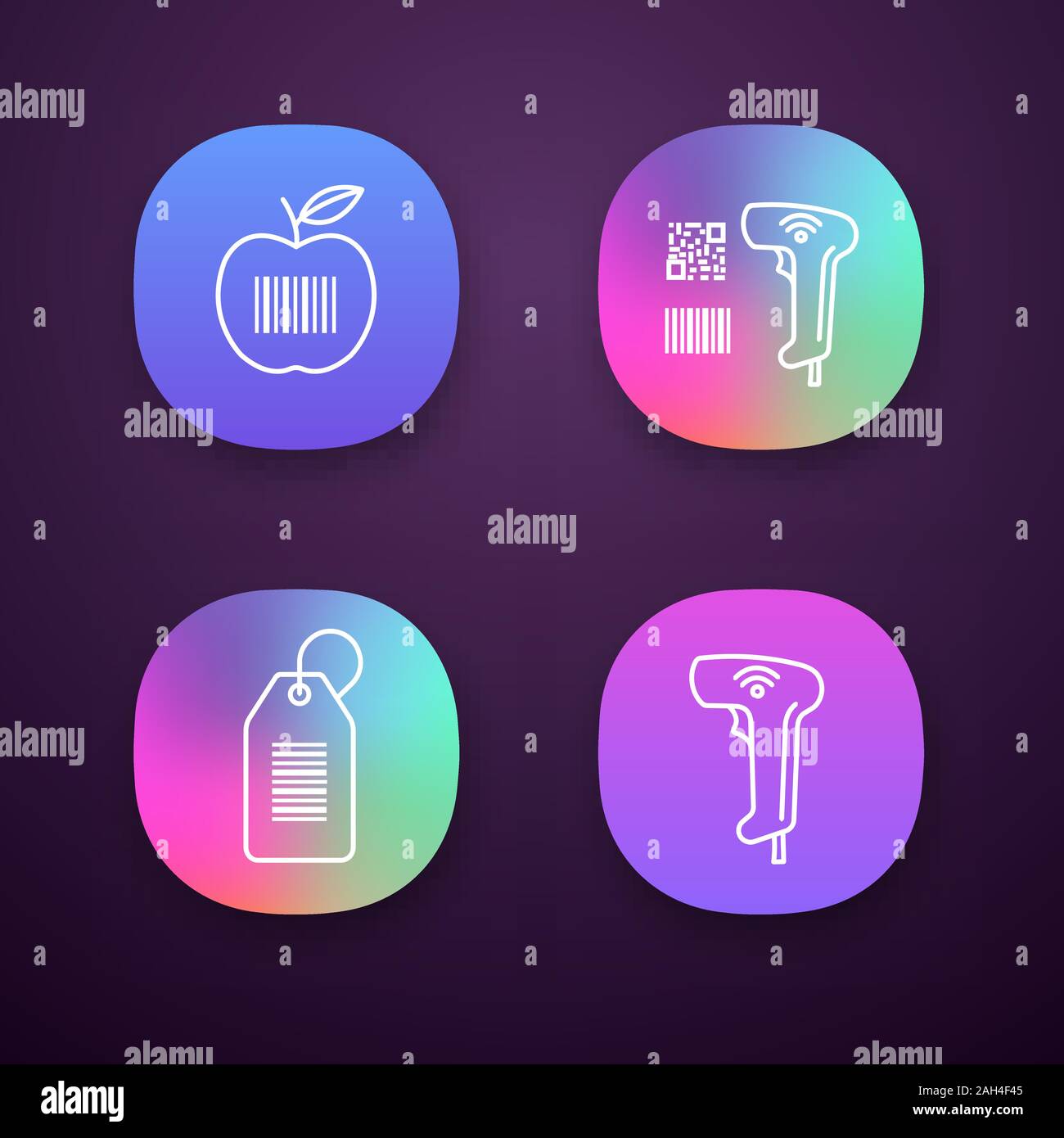 Barcodes App Icons Set Ui Ux User Interface Product Barcode Qr And Linear Codes Scanner Hang