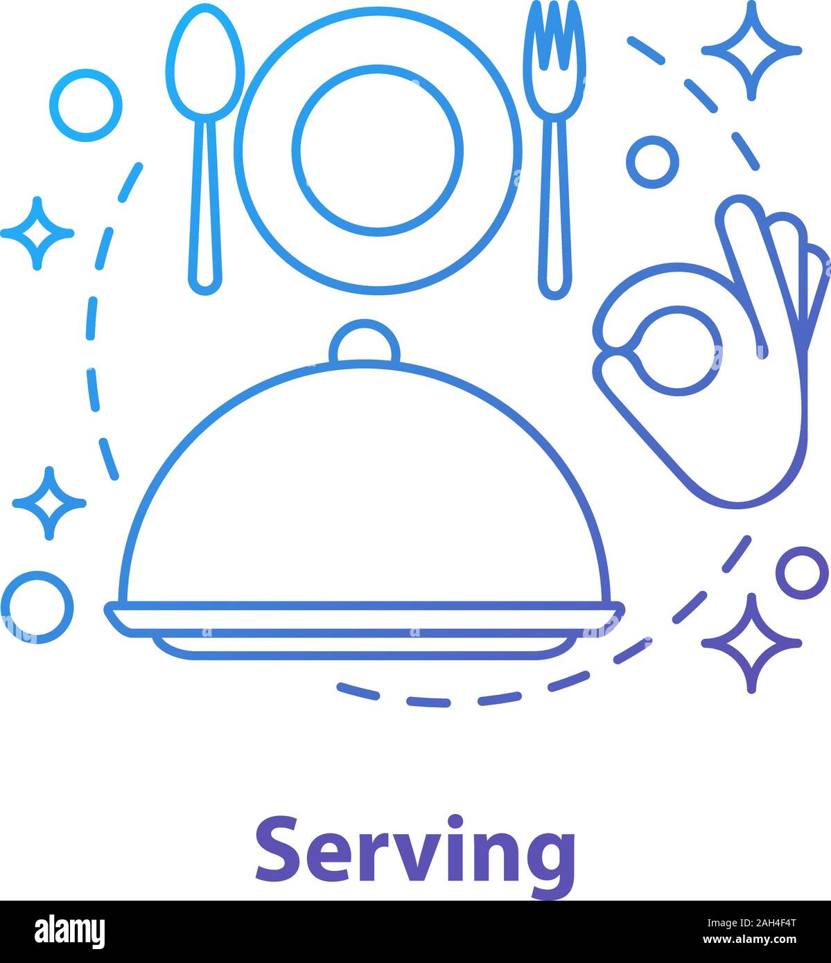 Serving concept icon. Time to eat. Restaurant. Dinner idea thin line ...