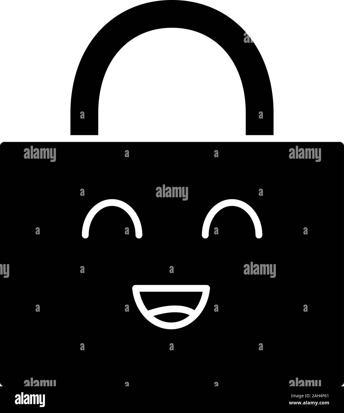 Smiling padlock glyph icon. Reliable password. Protection, security ...