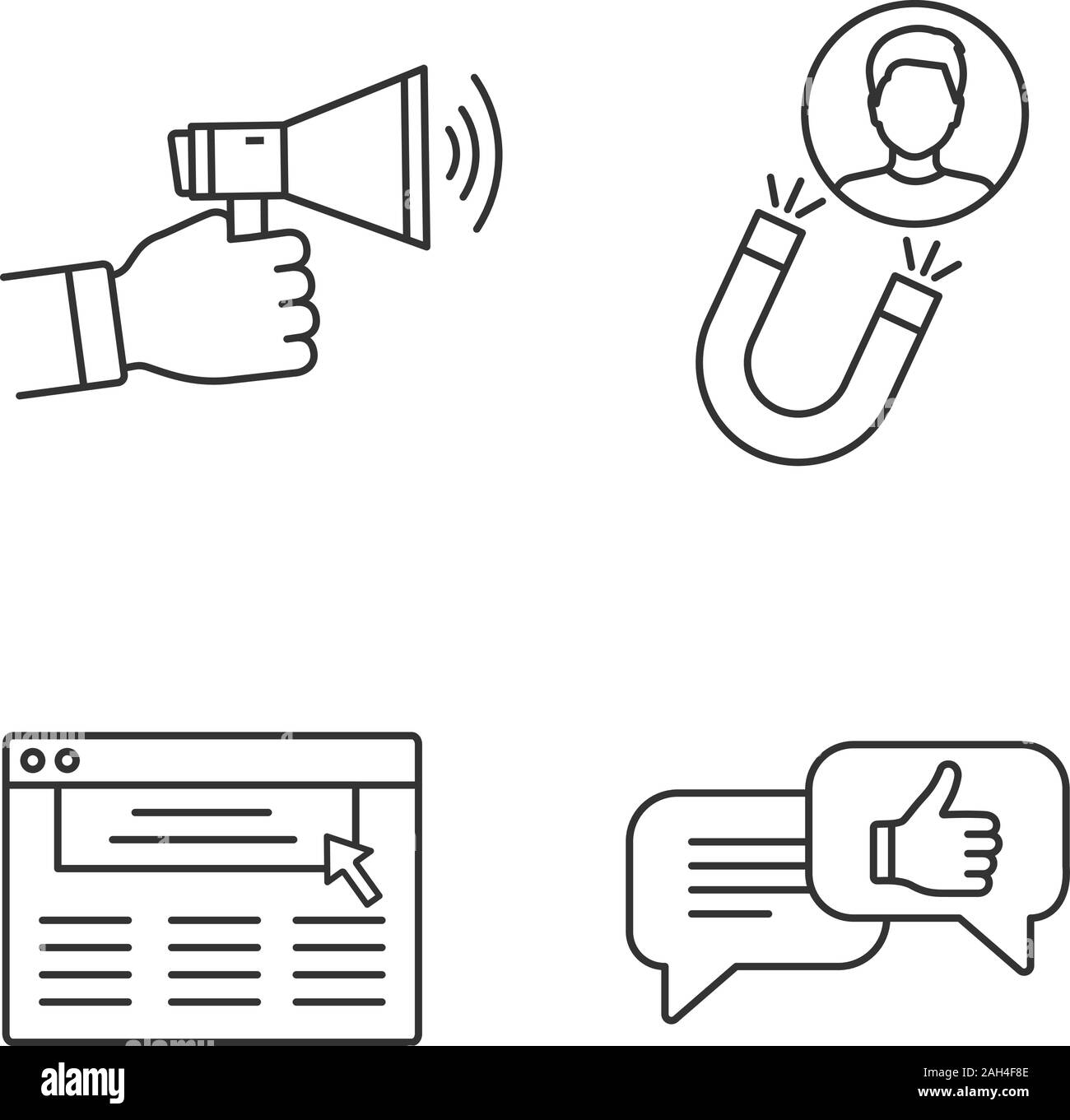 Customer retention and loyalty linear icons set. Advertising campaign ...