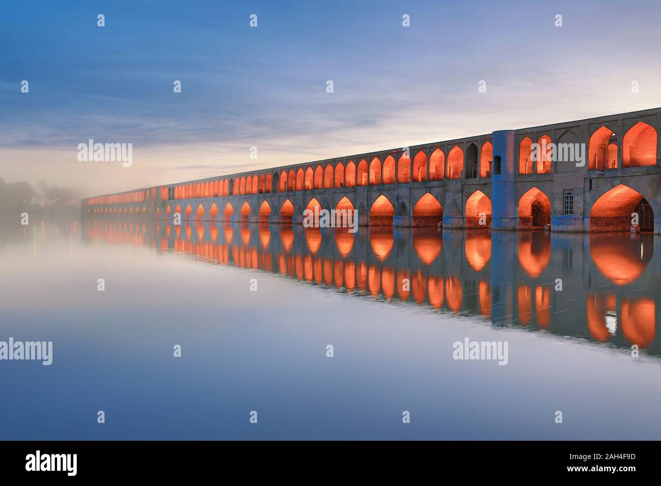 Historical Siosepol Bridge in Isfahan and its reflection in water, Iran ...