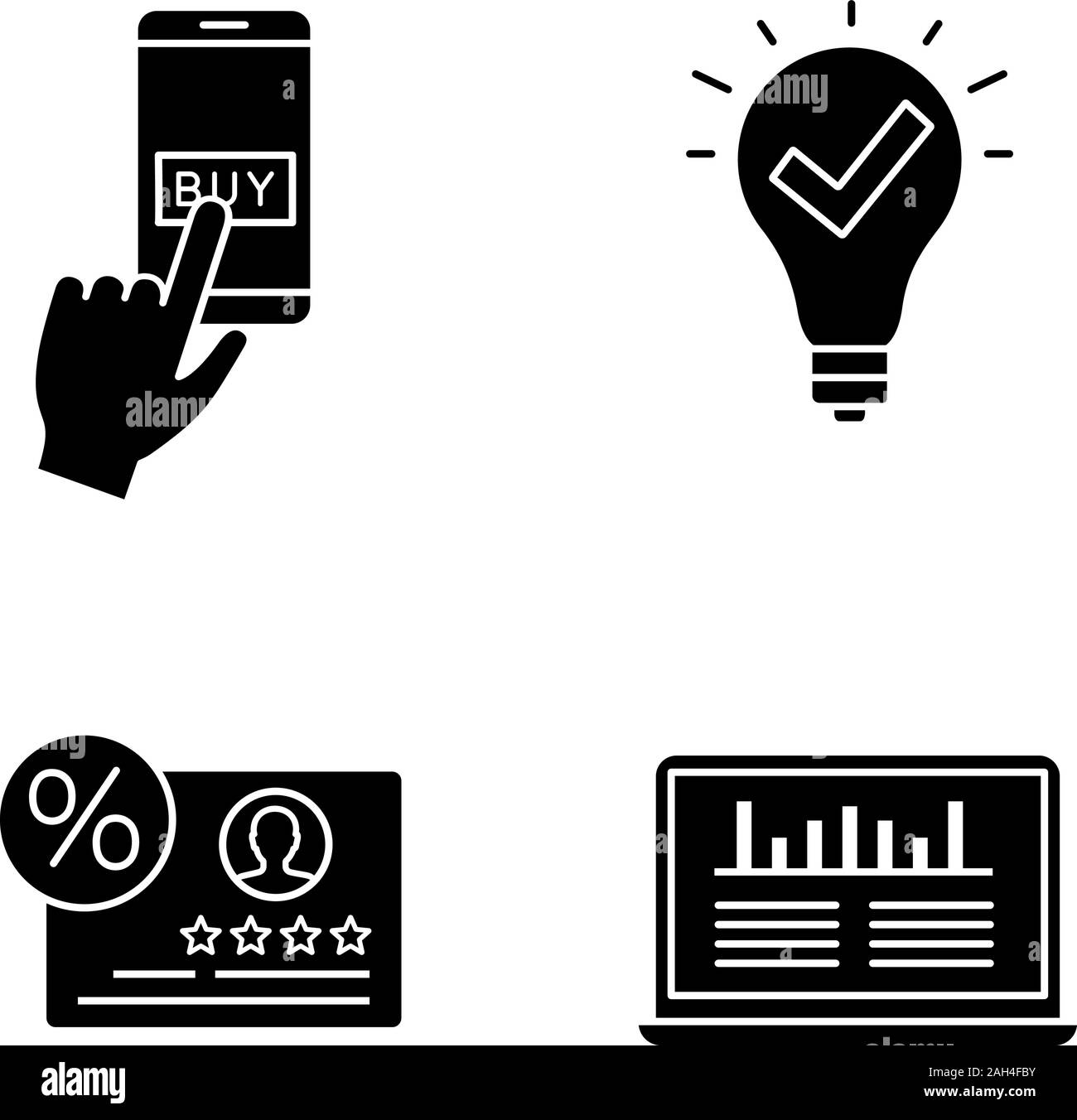 Customer retention and loyalty glyph icons set. Online payment ...