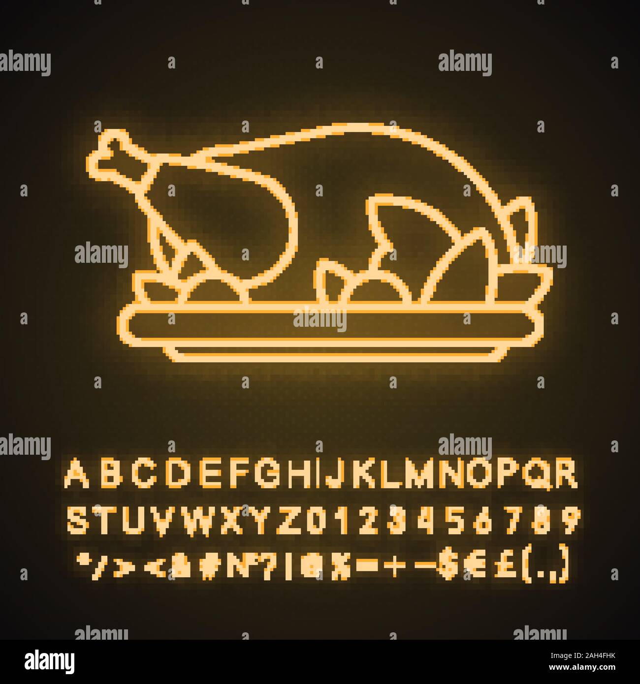 Grilled whole chicken neon light icon. Thanksgiving Day turkey. Glowing ...