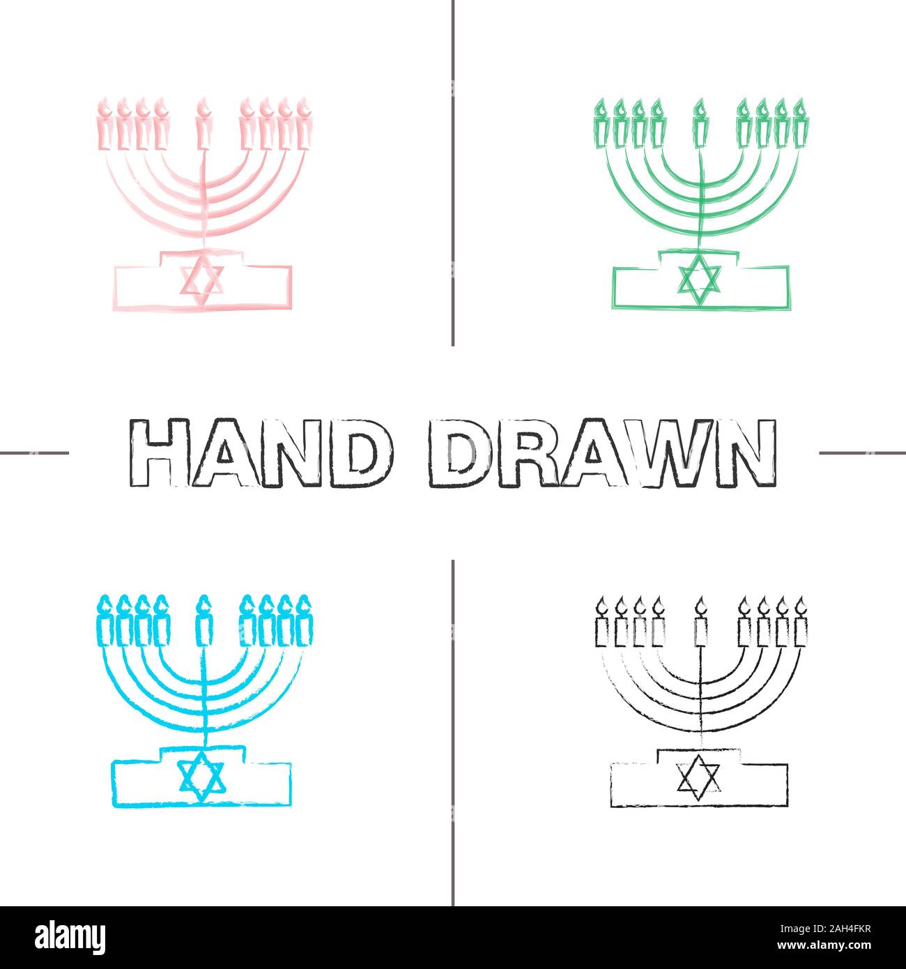 Menorah hand drawn icons set. Hanukkah candles. Jewish festival of ...