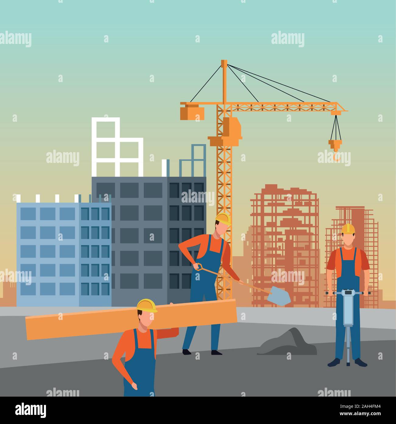 construction builders working on under construction scenery background ...