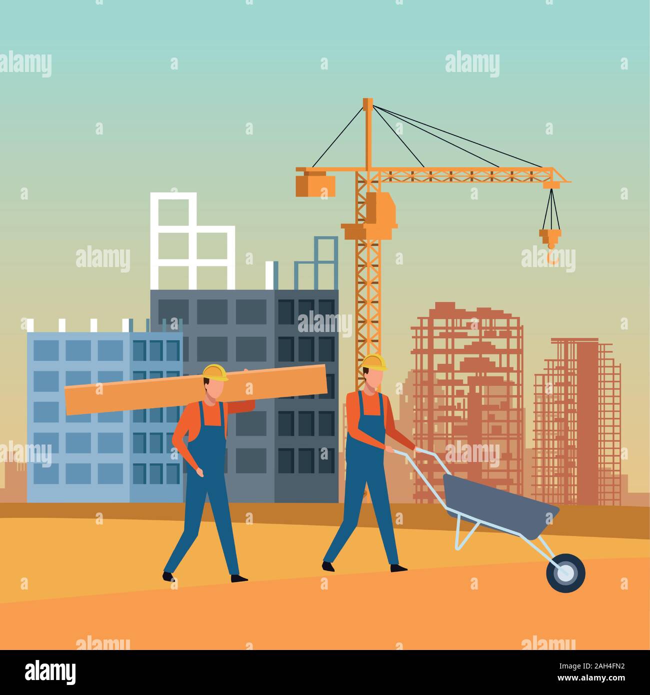 builders working on under construction scenery background Stock Vector ...