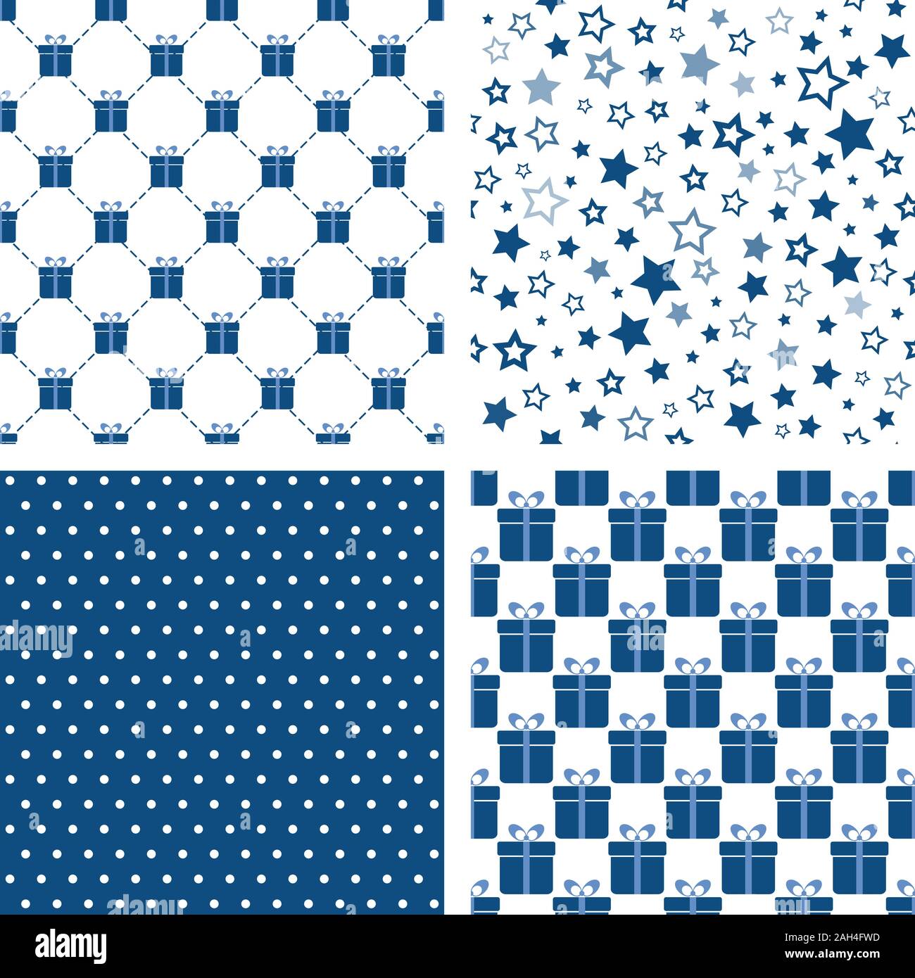 Set of blue seamless patterns. Vector backgrounds with gift boxes ...
