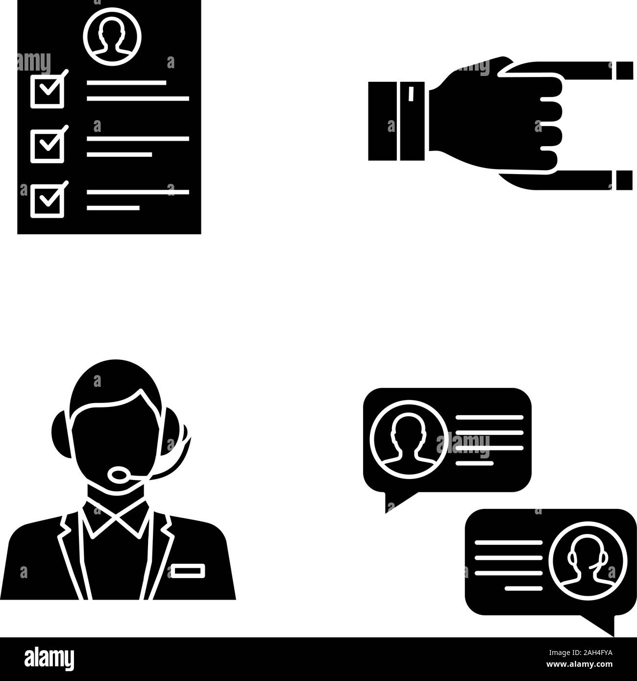 Customer retention and loyalty glyph icons set. Quality control survey ...