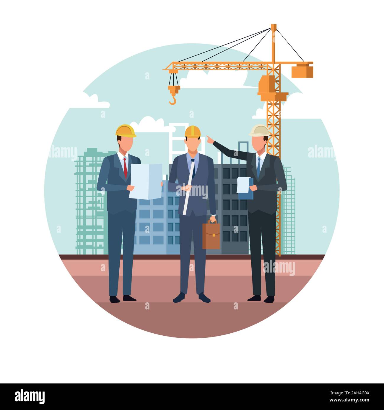 under construction scenery with engineers over white background Stock ...