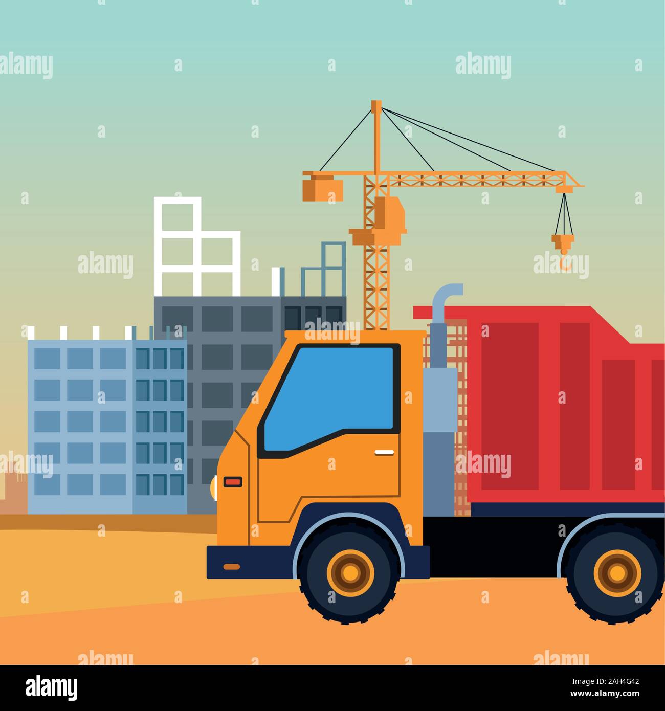 construction truck over under construction scenery background, colorful ...