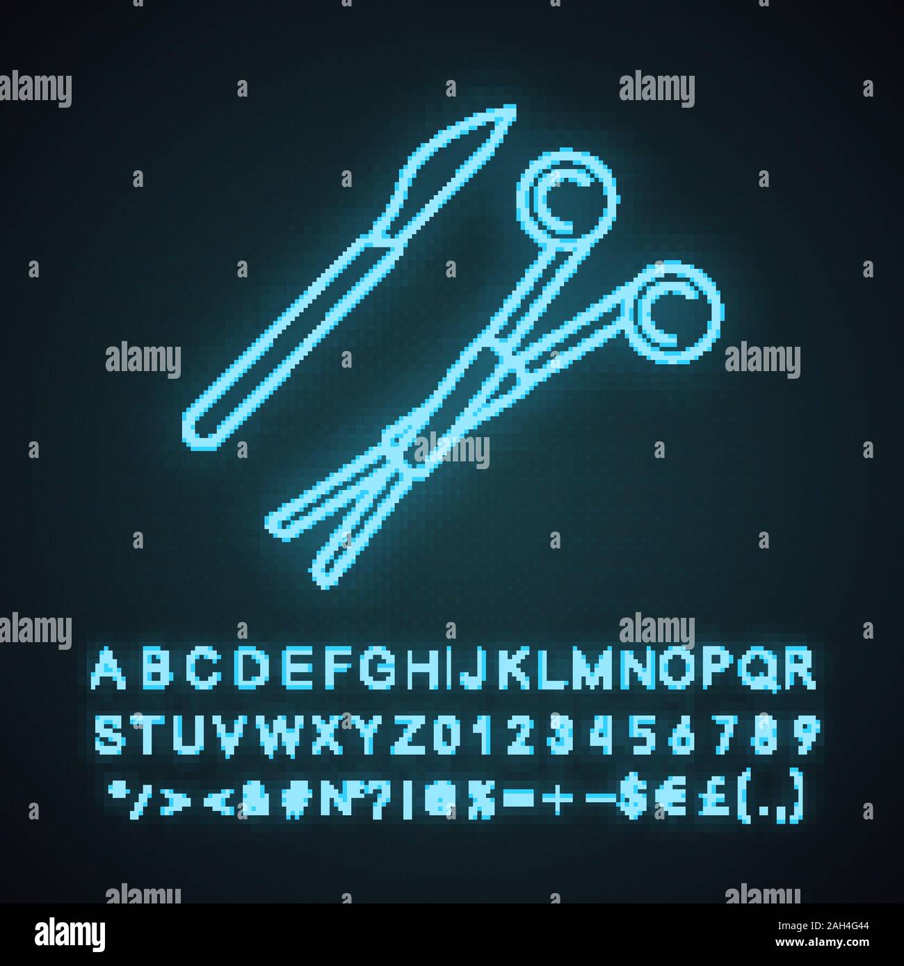 Surgical scalpel and clamp neon light icon. Surgical tools. Surgery ...