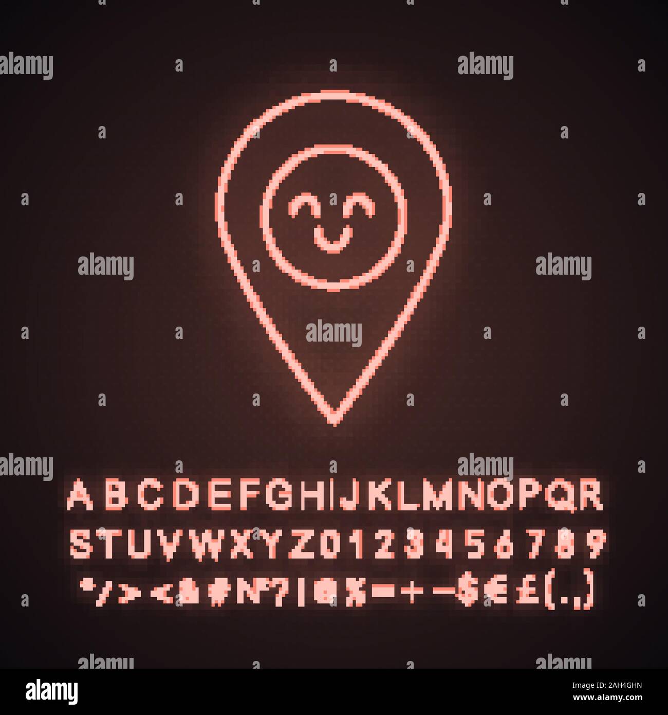 Smiling map pin character neon light icon. Easy GPS navigation. Happy ...