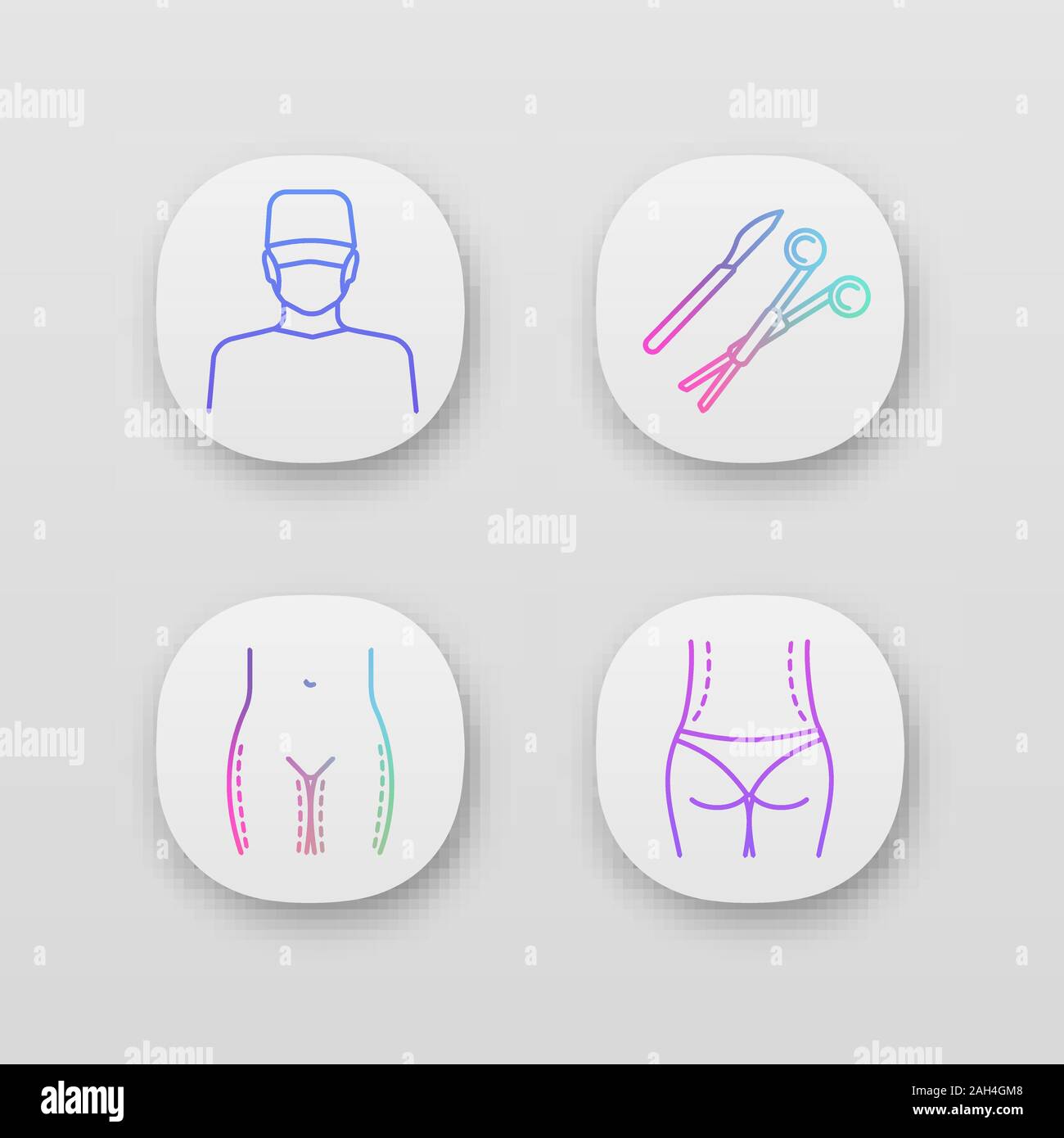 Plastic surgery app icons set. Surgeon, surgical scalpel and clamp ...